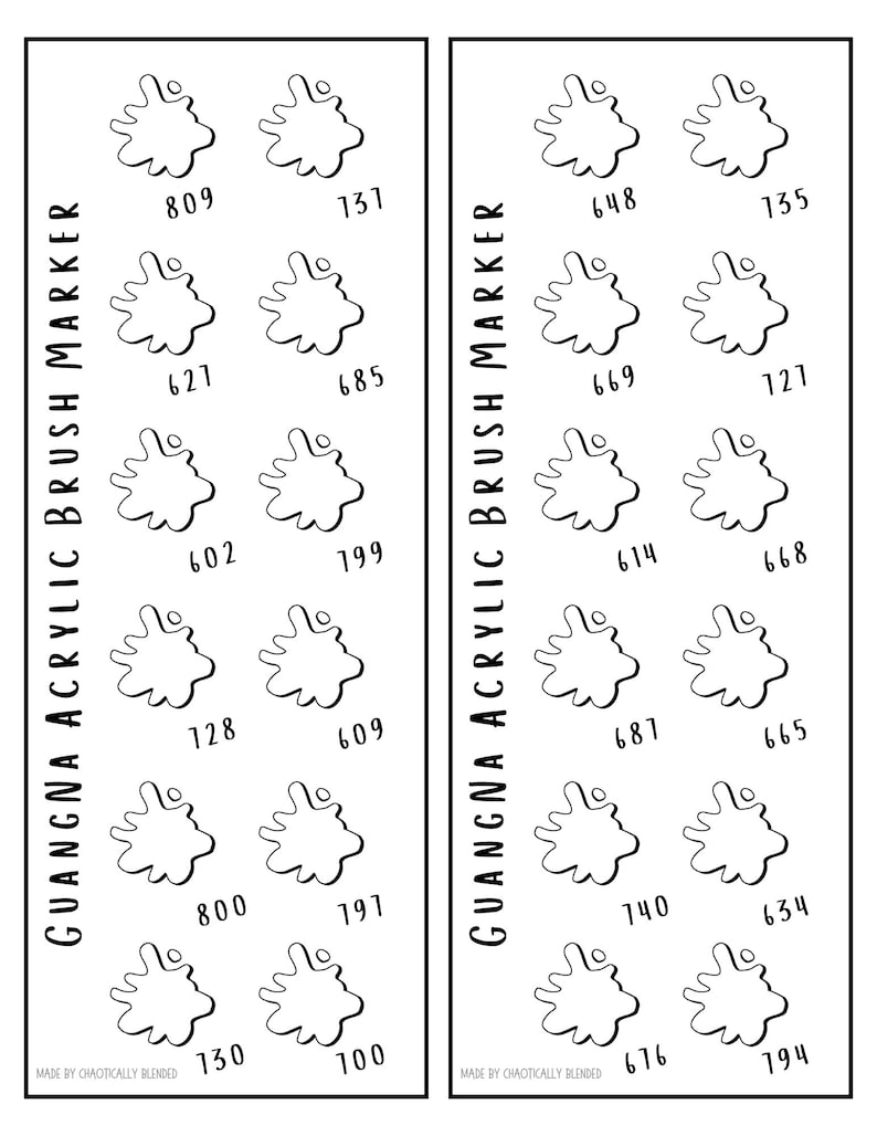 Guangna Acrylic Brush Marker Swatch Sheet 168 Count - Etsy