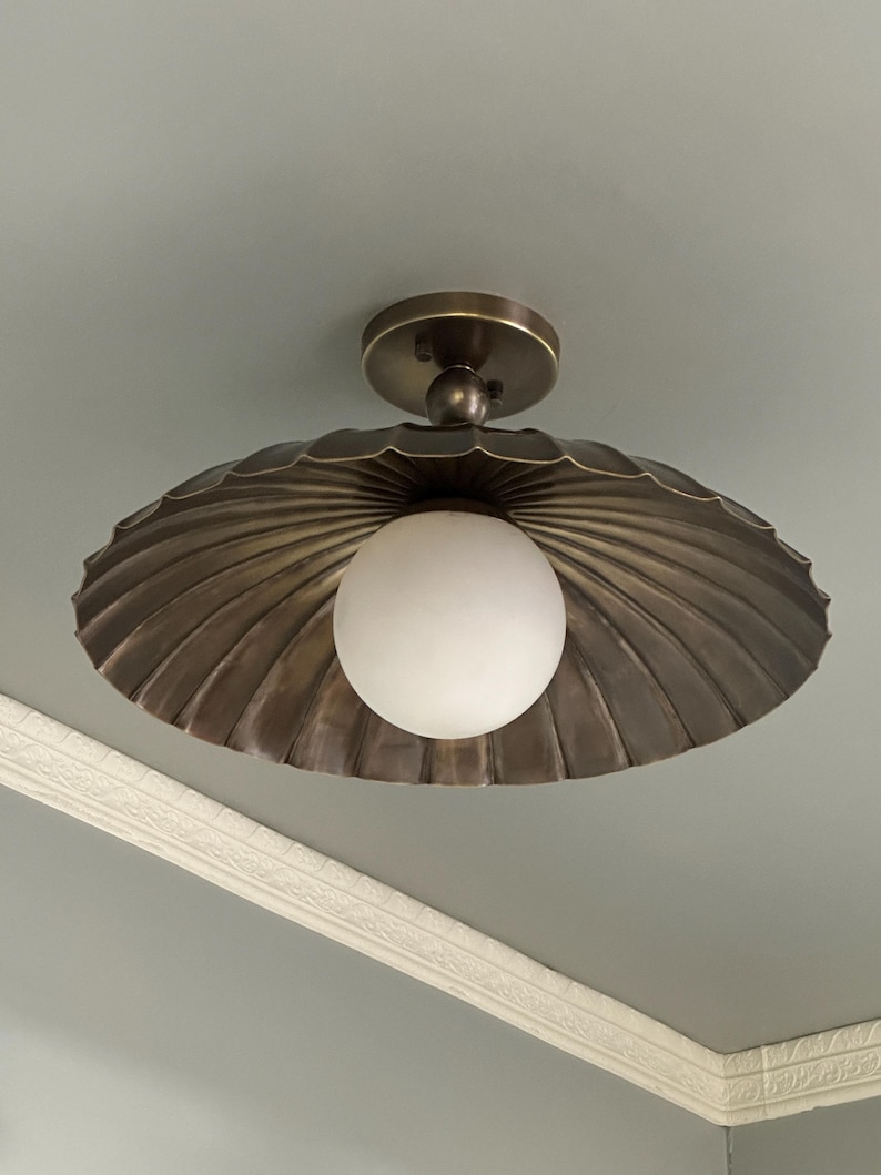 Elegant Brass Flush Mount Ceiling Light – Scalloped Dome Shade With ...
