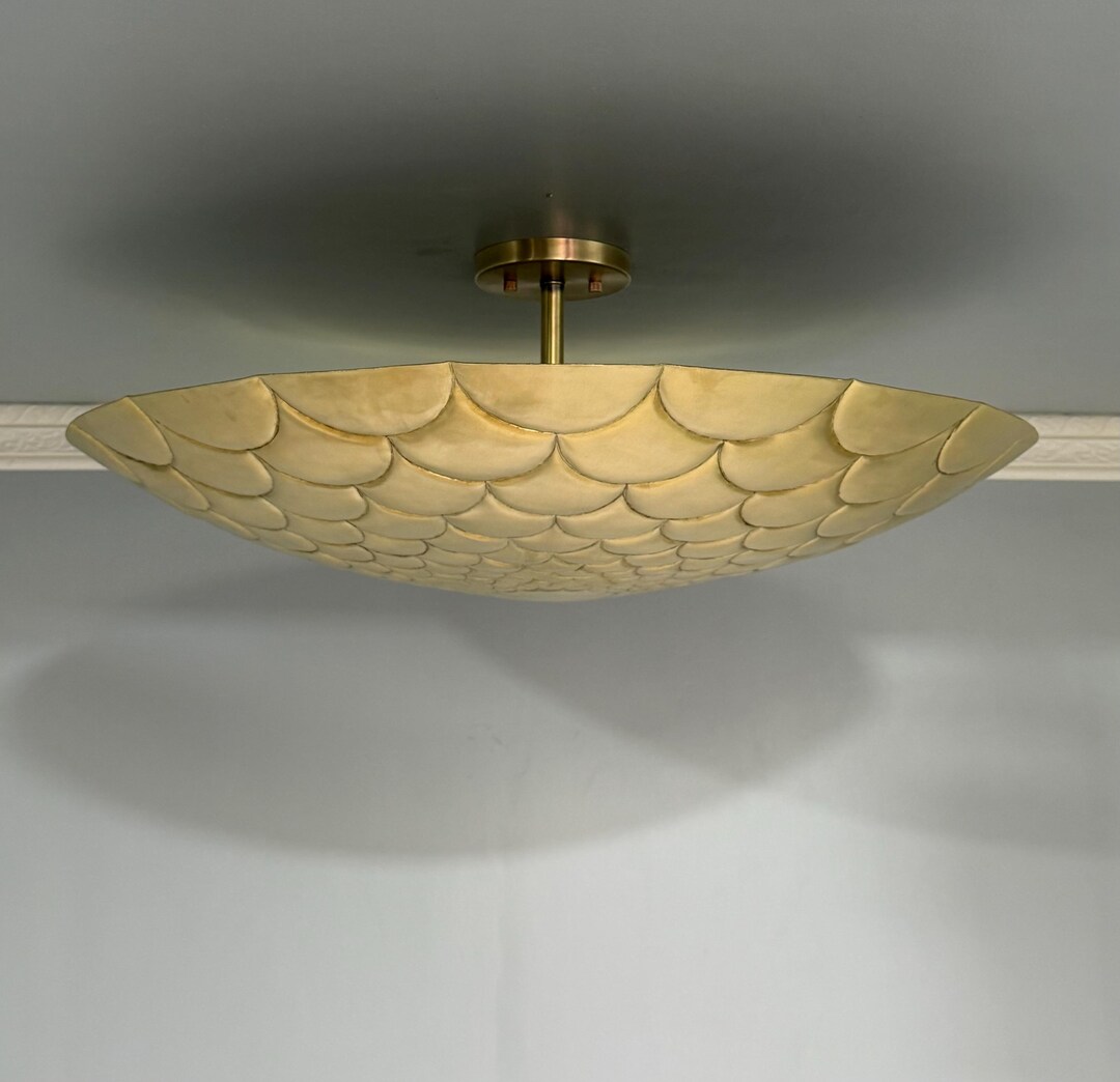 Brass Flush Mount Ceiling Light | Gold Scalloped Fish Scale Style ...