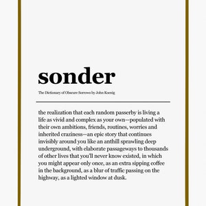 Sonder John Koenig, Definition Print, Inspirational Wall Art, Self-love ...