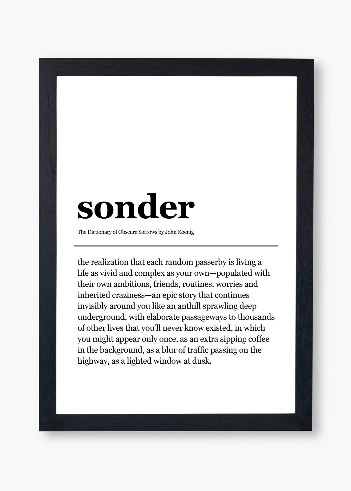 Sonder John Koenig, Definition Print, Inspirational Wall Art, Self-love ...