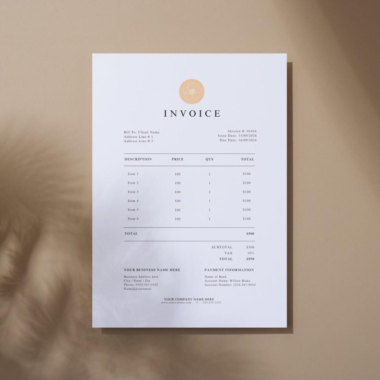 Invoice Template Simple Business Invoice, Small Business Template ...