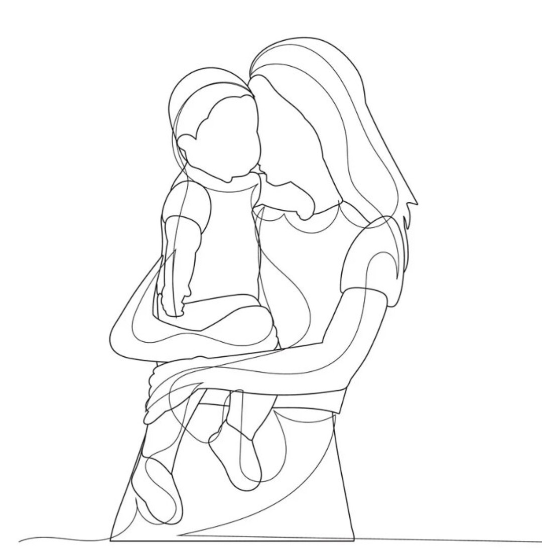 Line Drawing Portrait Mother and Baby Image - Etsy