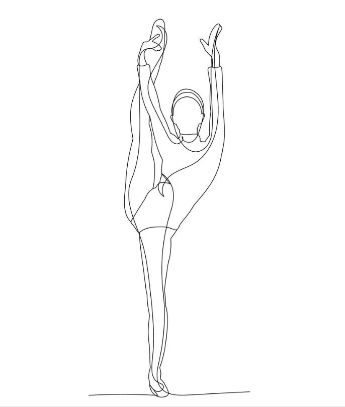 Drawing One Line Gymnastics Girl Stretching Image - Etsy