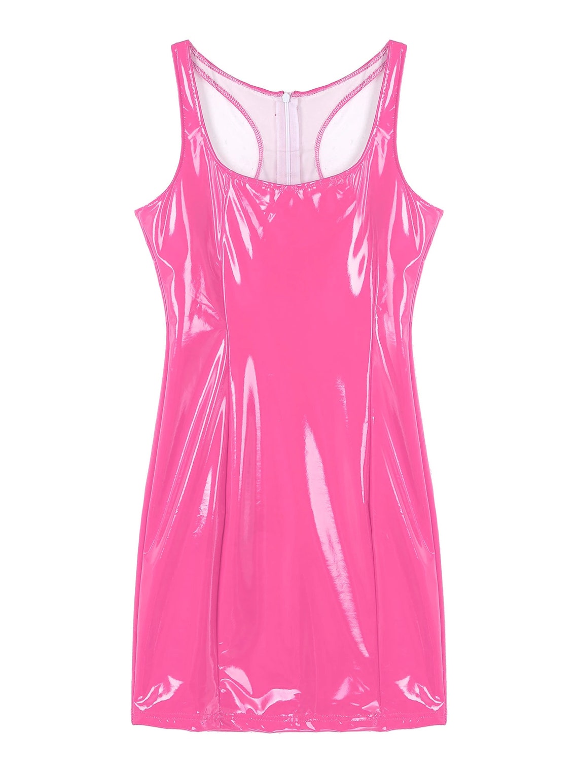 Sexy Pink Wetlook Mini Dress, Sleeveless PVC Dress, Vinyl Mini Dress ...