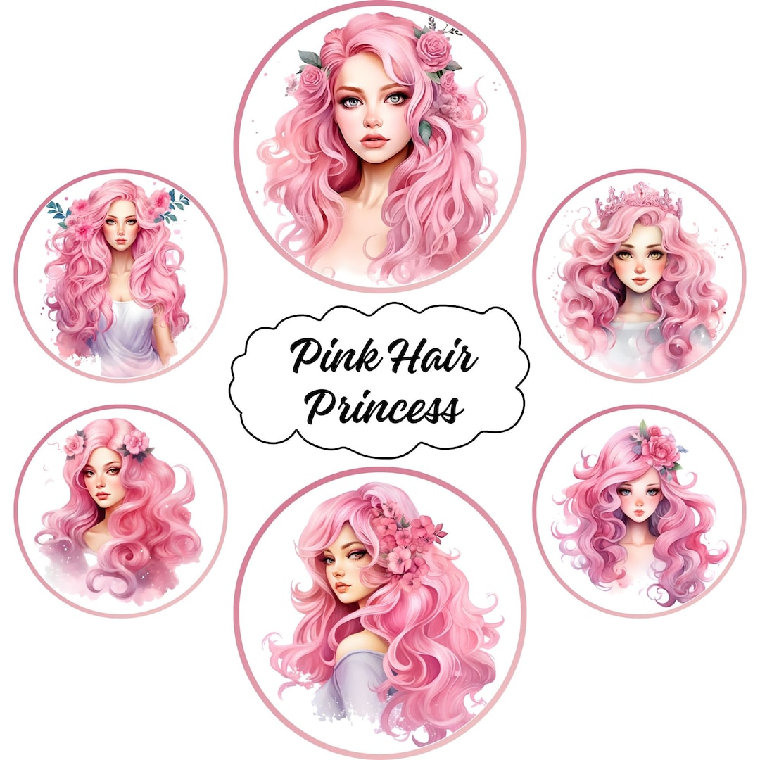 Watercolor Pink Hair Princess Clipart, Fairytale Doll, Fantasy Pretty ...