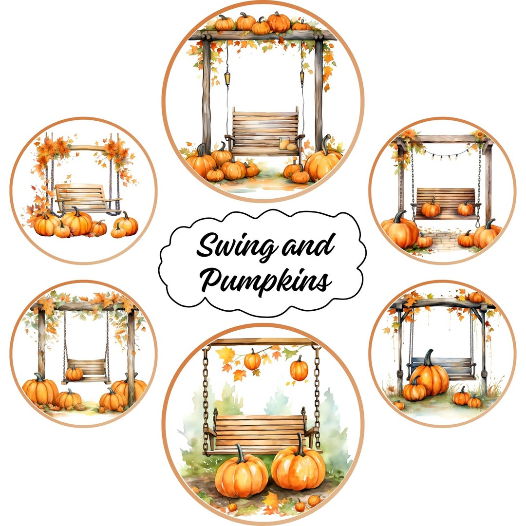 Colorful Fall Swing Clipart, 9 PNG Graphics, Fall Vibes Digital Design ...