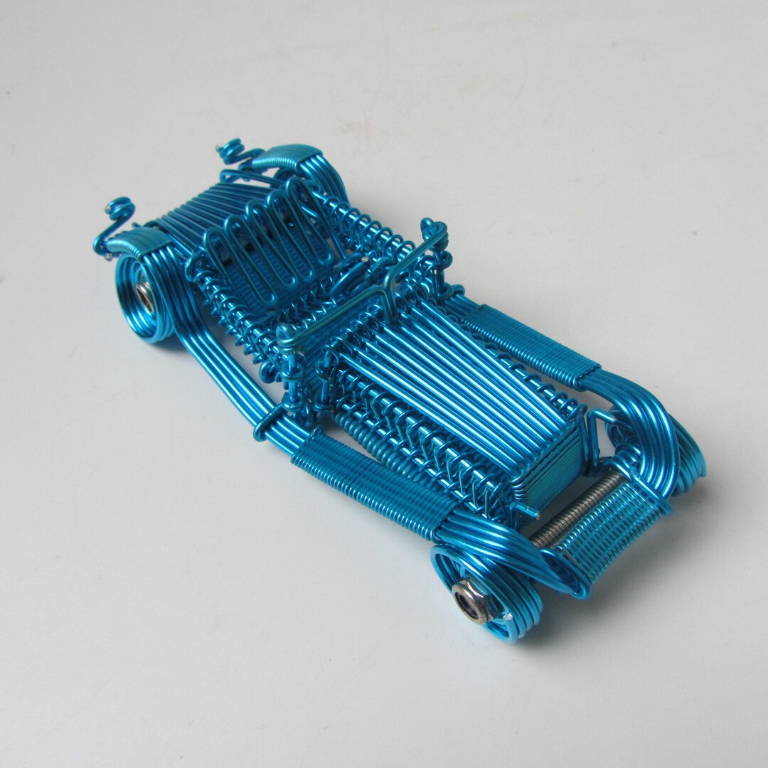 VTG Aluminum Steel Wire Art Silver Wire Classic Cars Statue Table Decor ...