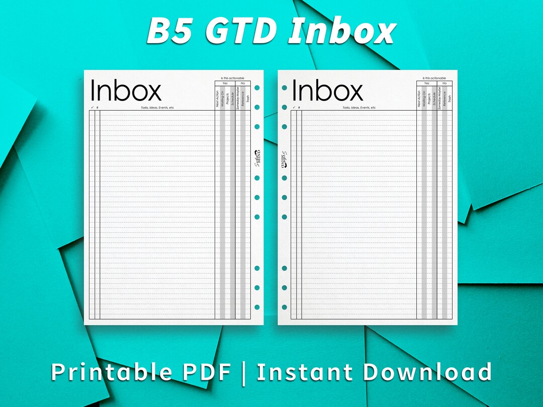 B5 PRINTABLE GTD Inbox Planner Insert PDF File - Etsy