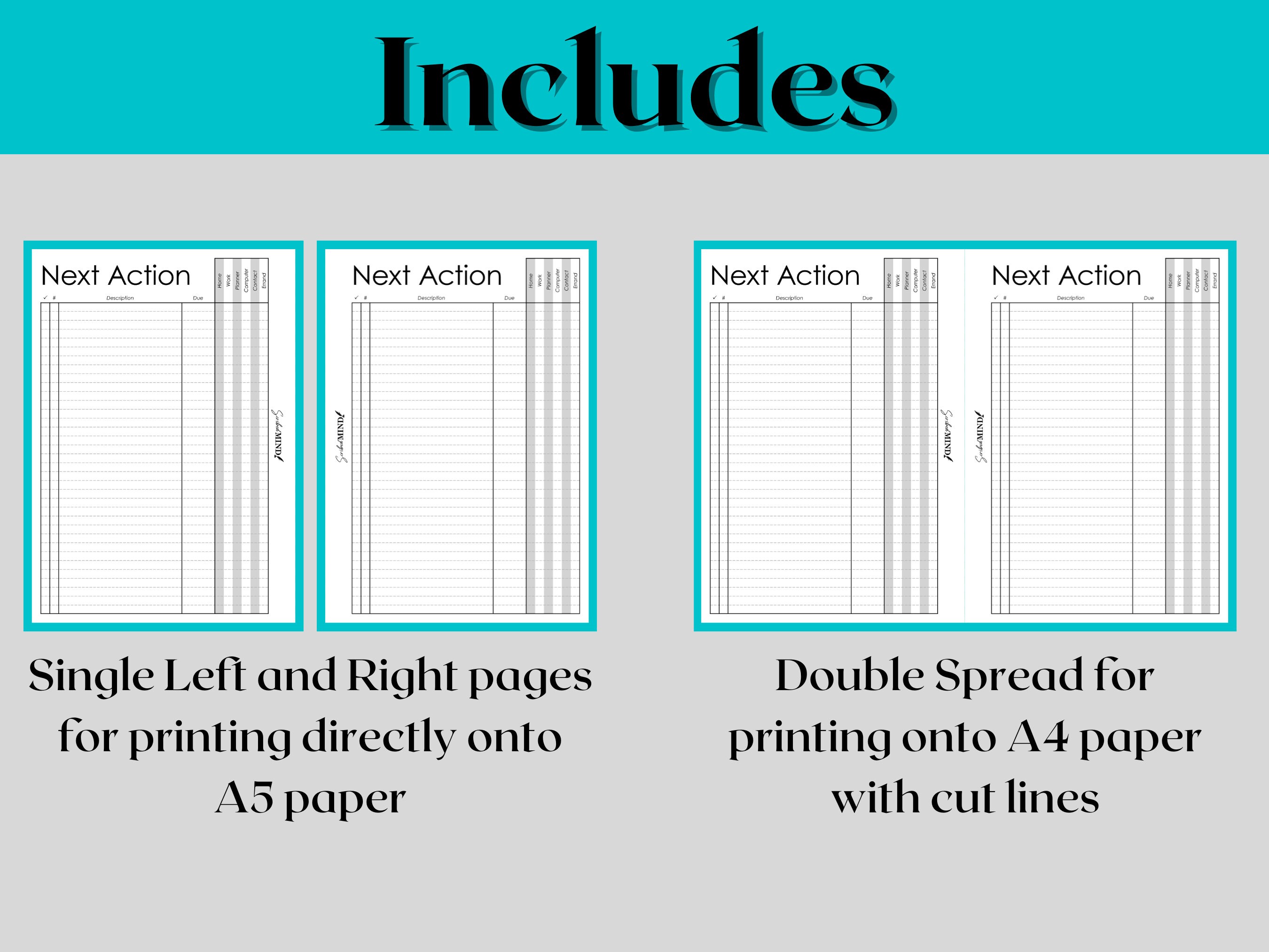 A5 GTD Next Action Printable Planner Insert PDF File - Etsy