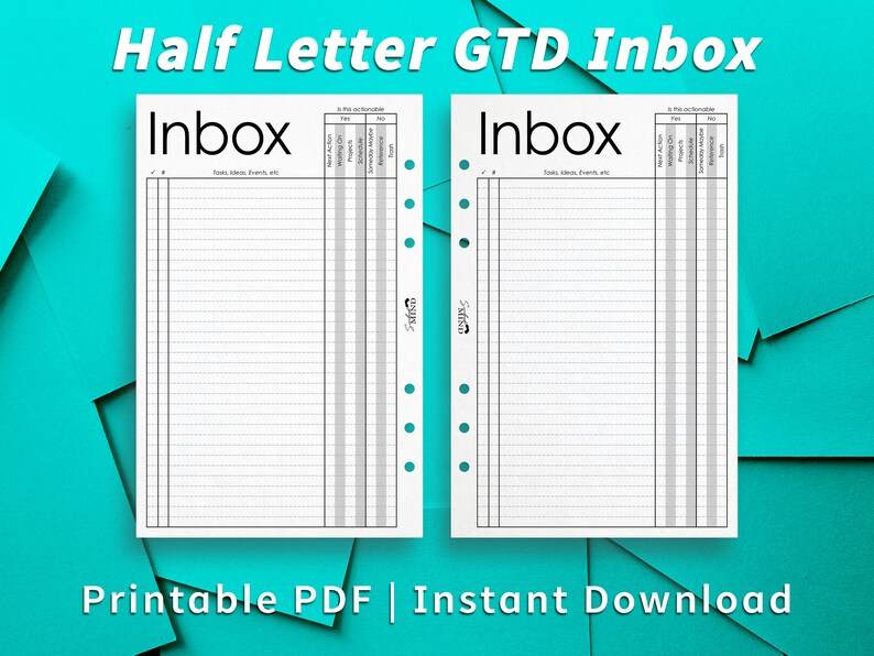 Half Letter PRINTABLE GTD Inbox Planner Insert PDF File - Etsy