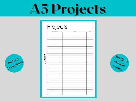 A5 9 Projects Printable Planner Insert PDF File - Etsy