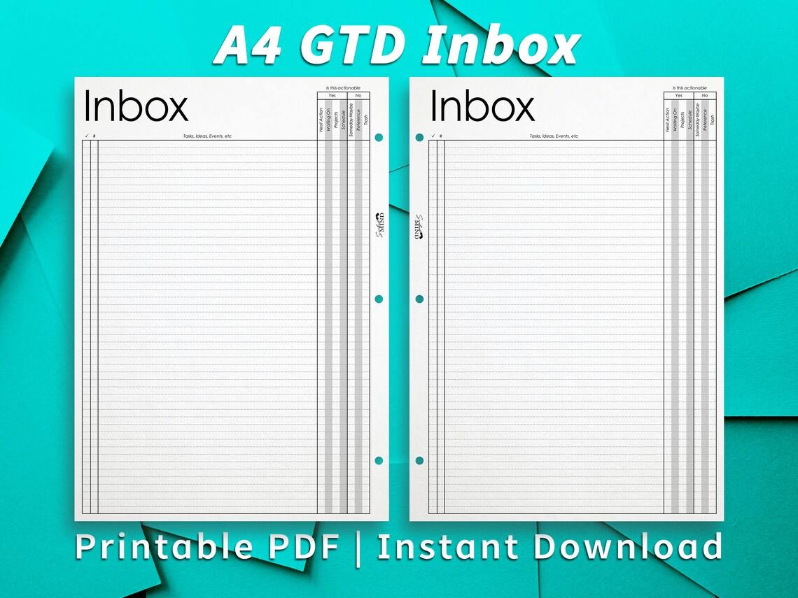 A4 GTD Inbox Printable Planner Insert PDF File - Etsy