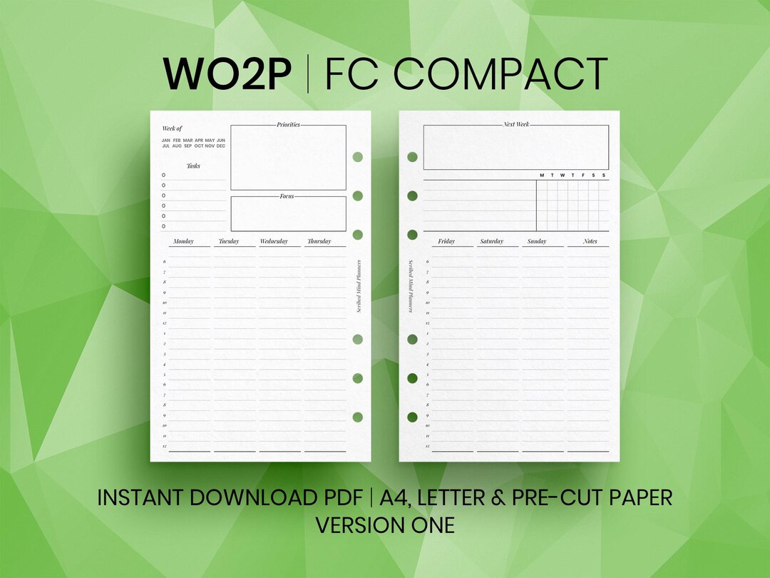Franklin Covey Compact Planner Inserts | Week on Two Pages (digital ...