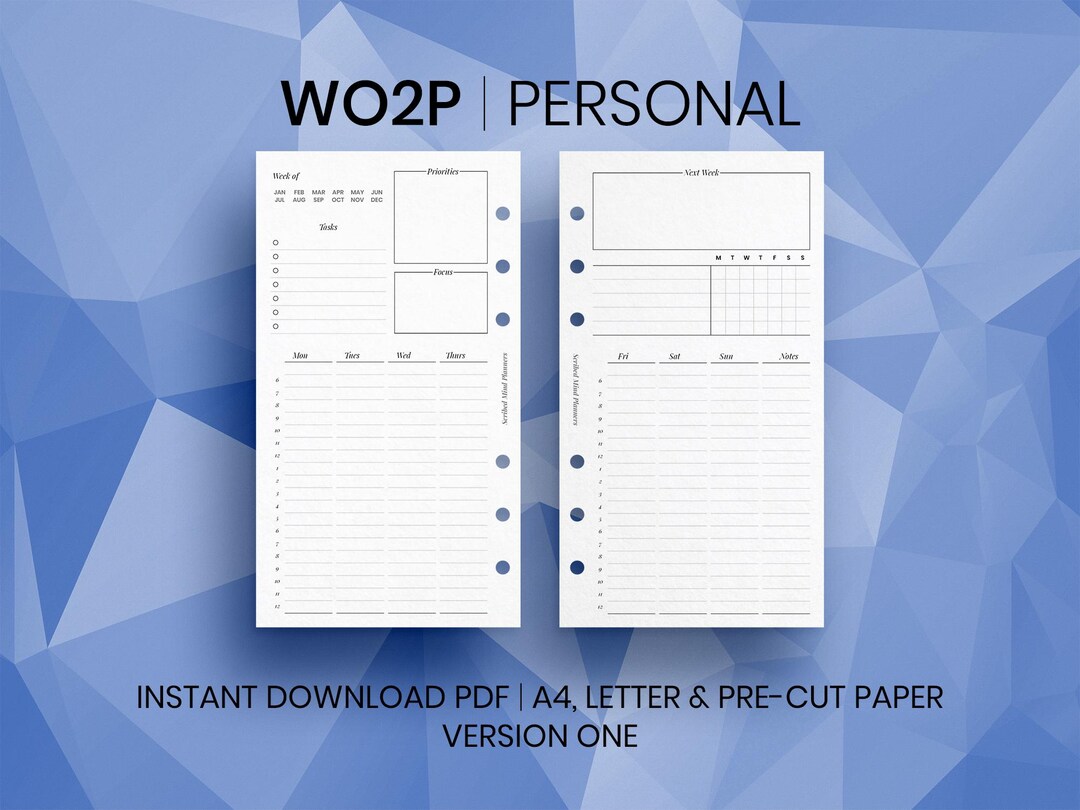 Filofax Personal Planner Inserts | Week on Two Pages (digital Download ...