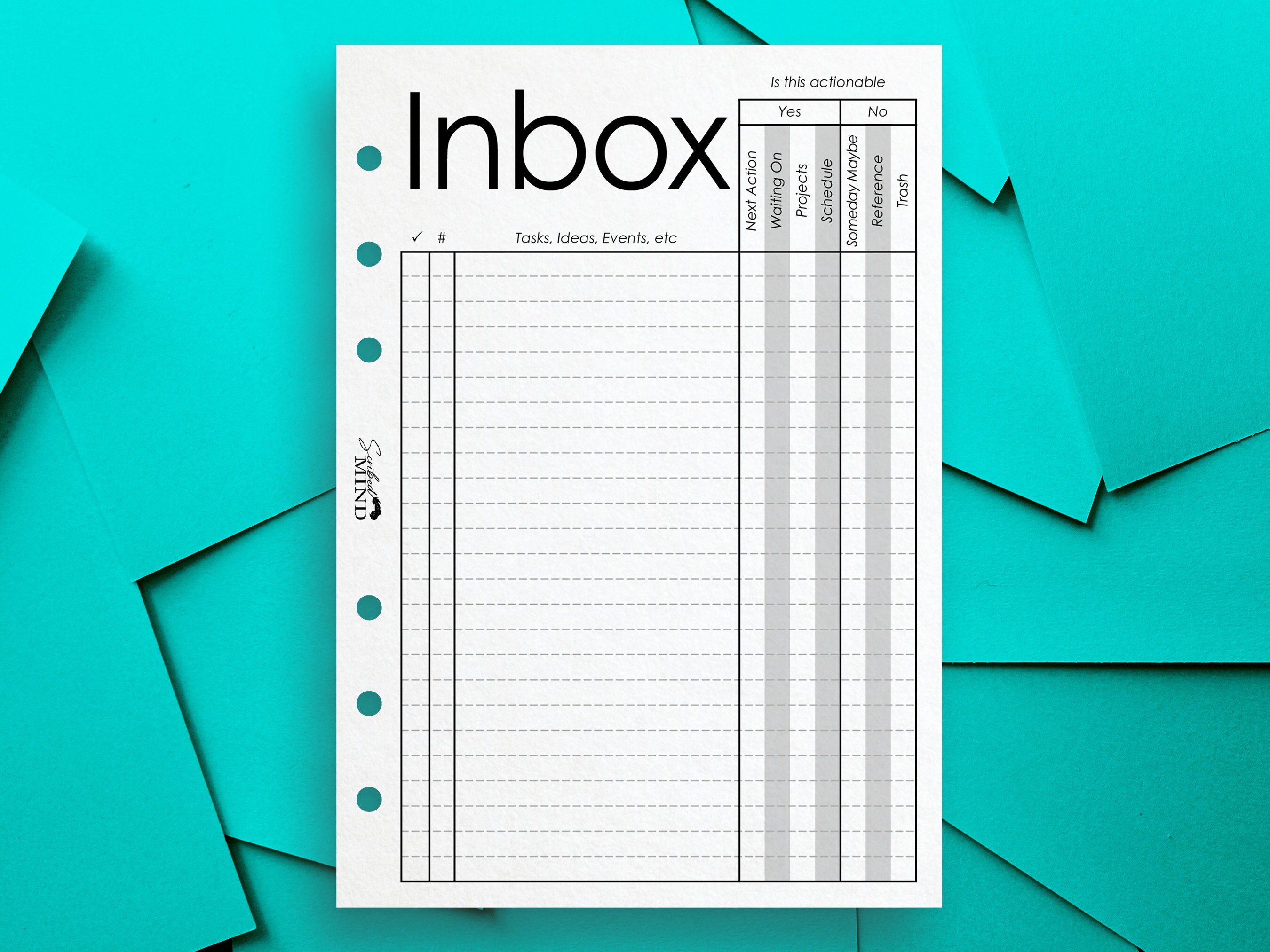 Personal Wide GTD Inbox Printable Planner Insert PDF File - Etsy