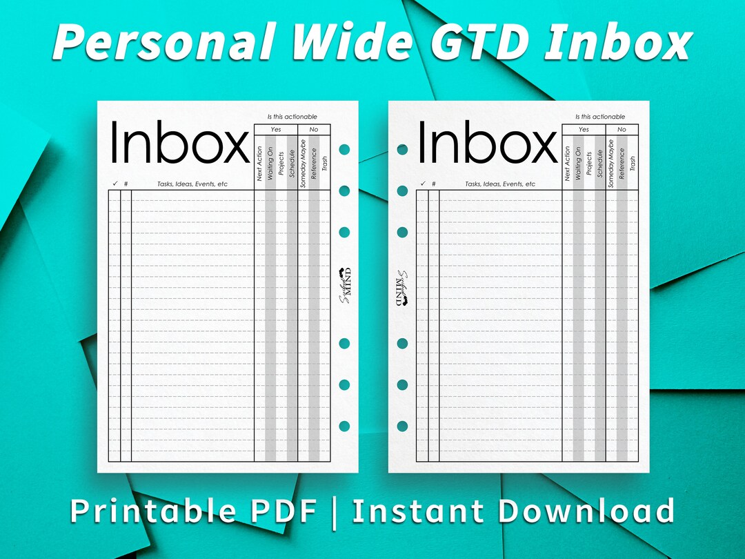 Personal Wide GTD Inbox Printable Planner Insert PDF File - Etsy