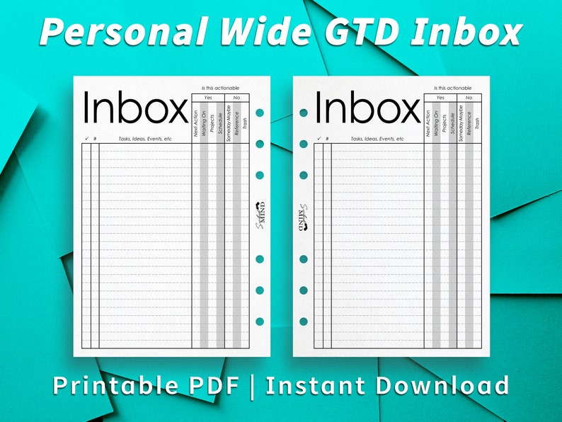 Personal Wide GTD Inbox Printable Planner Insert PDF File - Etsy