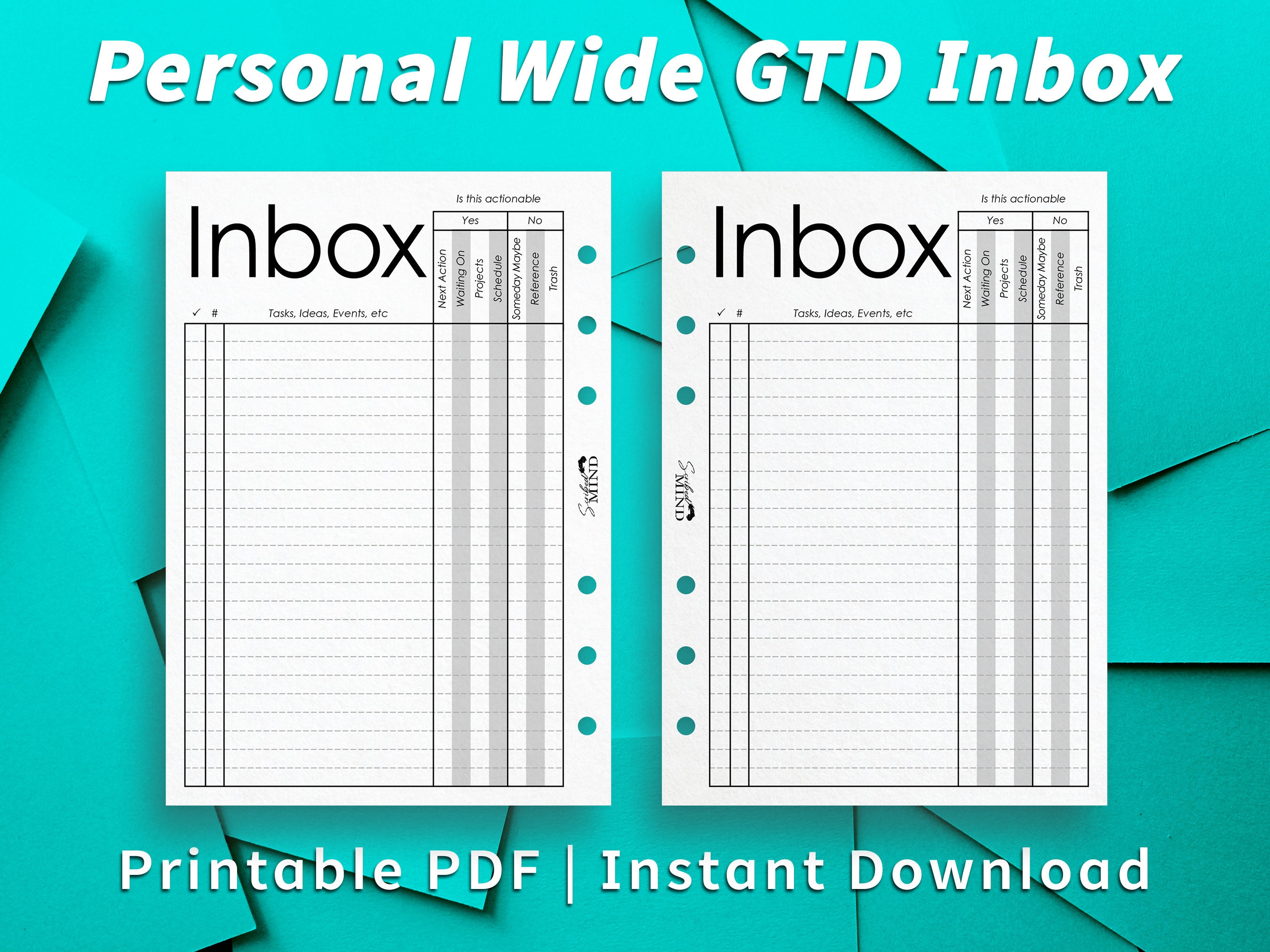Personal Wide GTD Inbox Printable Planner Insert PDF File - Etsy