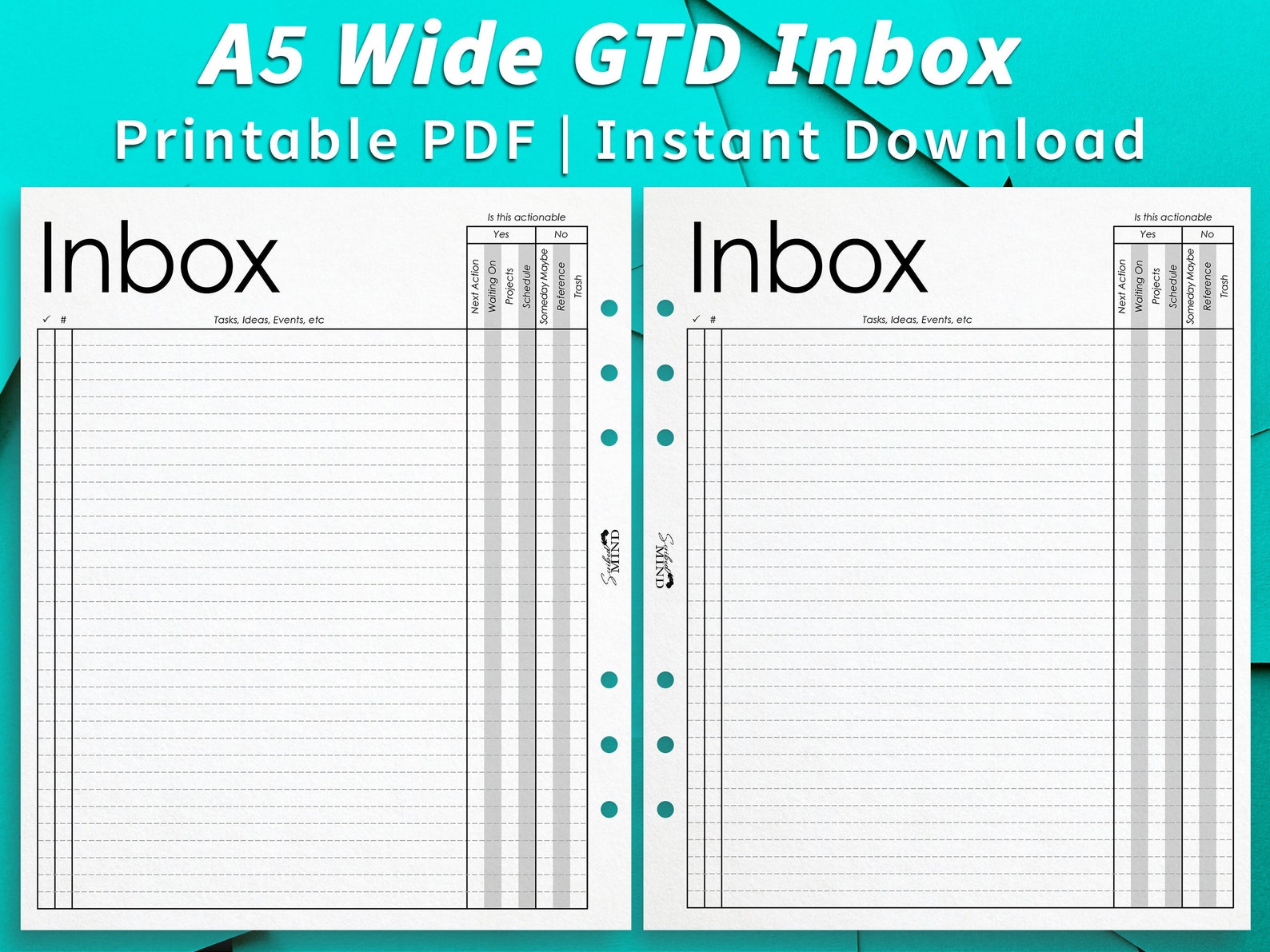 A5 Wide PRINTABLE GTD Inbox Planner Insert PDF File - Etsy
