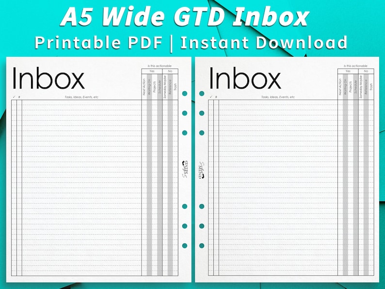 A5 Wide PRINTABLE GTD Inbox Planner Insert PDF File - Etsy