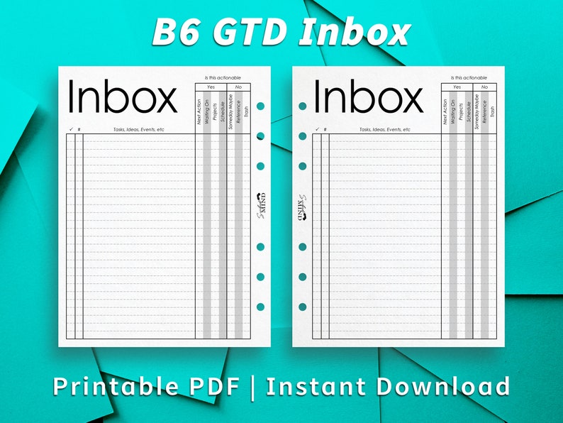B6 PRINTABLE GTD Inbox Planner Insert PDF File - Etsy