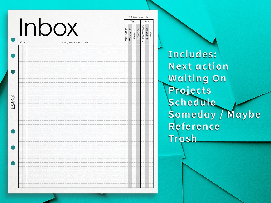 A5 Wide PRINTABLE GTD Inbox Planner Insert PDF File - Etsy