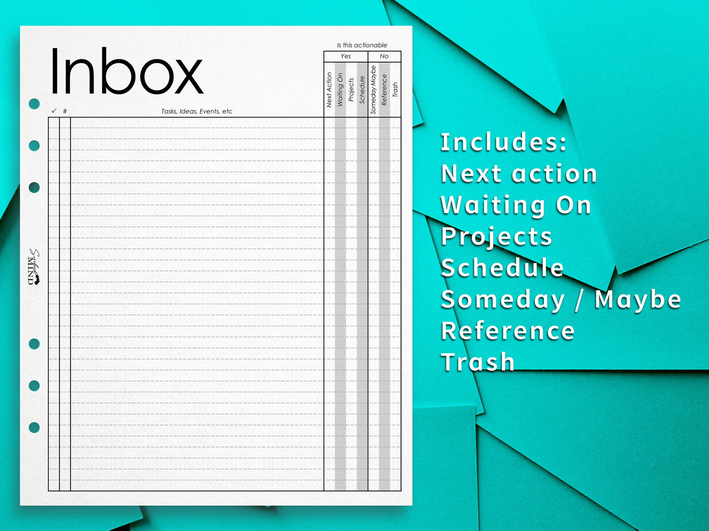 A5 Wide PRINTABLE GTD Inbox Planner Insert PDF File - Etsy
