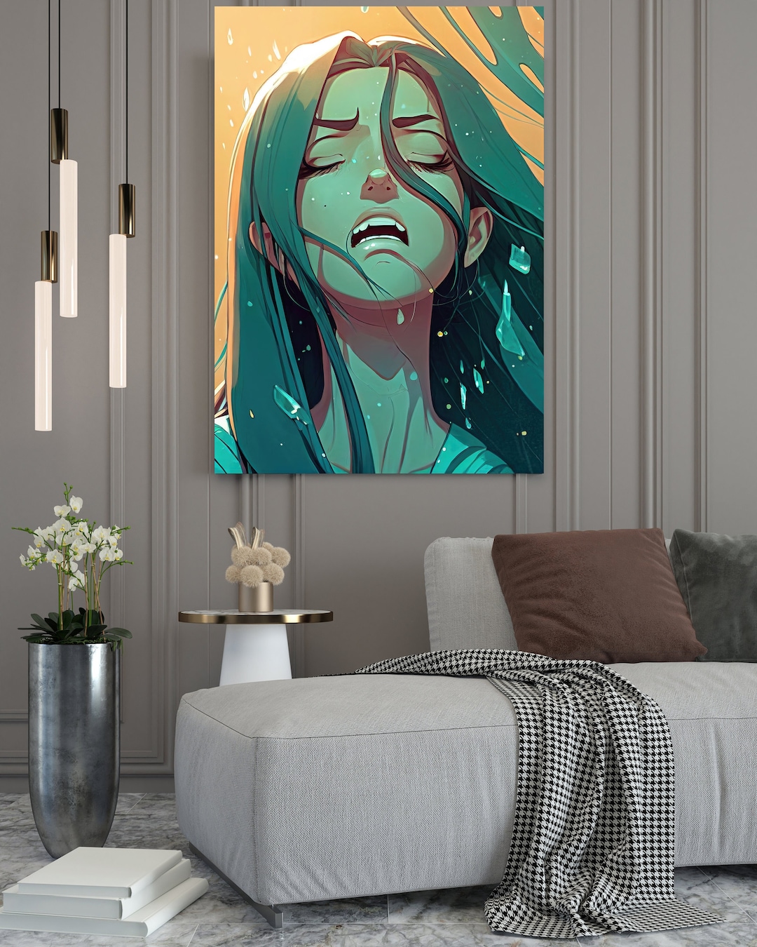 Poster of a Beautiful Crying Fantasy Anime Girl, Fairytale Elf Crying ...