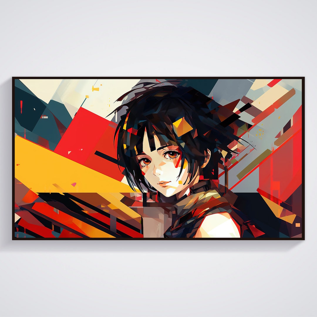 Abstract Modern Wall Art of a Anime Girl in a Banner Design, Printable ...