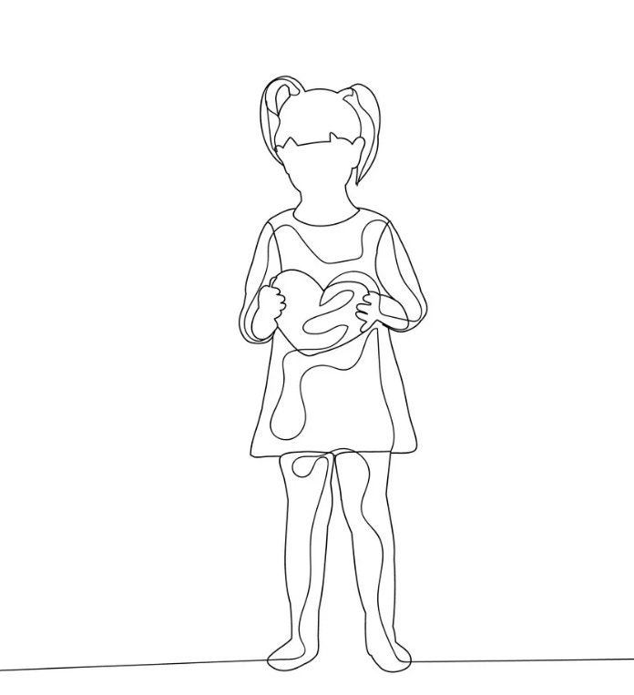 Isolated Line Sketch Little Girl Image - Etsy