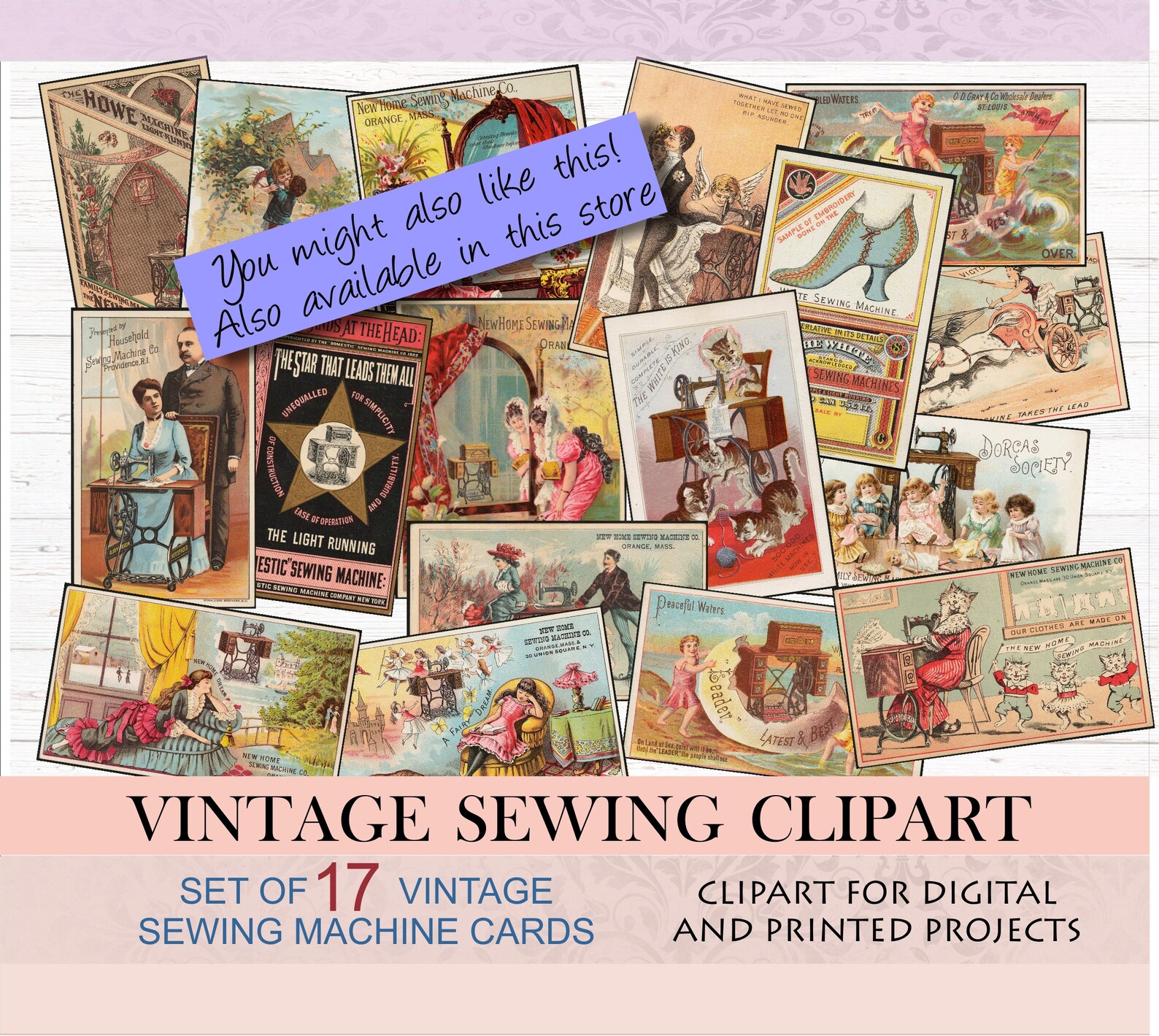Sewing Ephemera Printable Cards.victorian Thread.old Fashioned Sewing ...