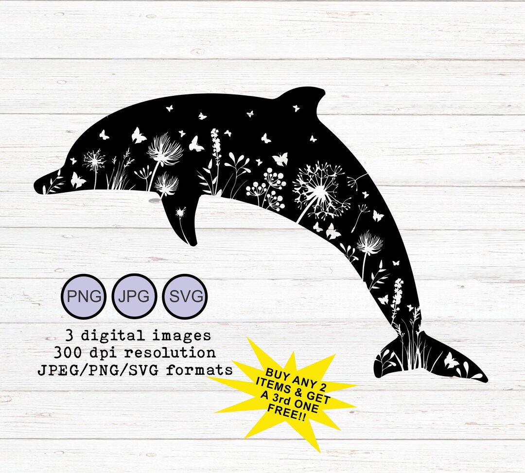 Floral Dolphin Svg.floral Dolphin Clipart.digital Download.dolphin ...