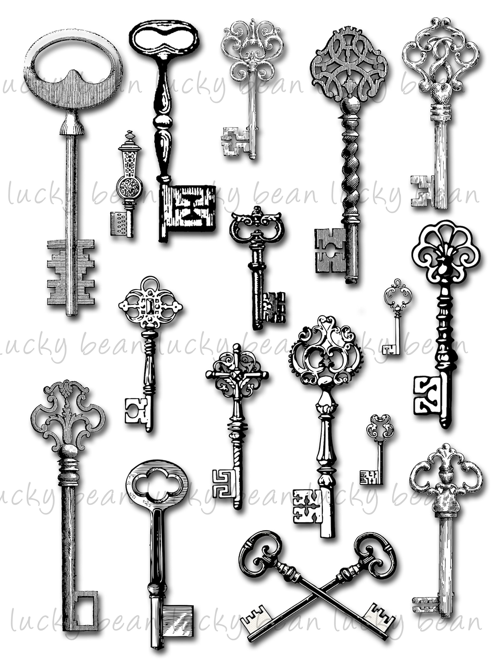 Antique Keys Illustration.vintage Victorian Keys.printable Scrapbook ...