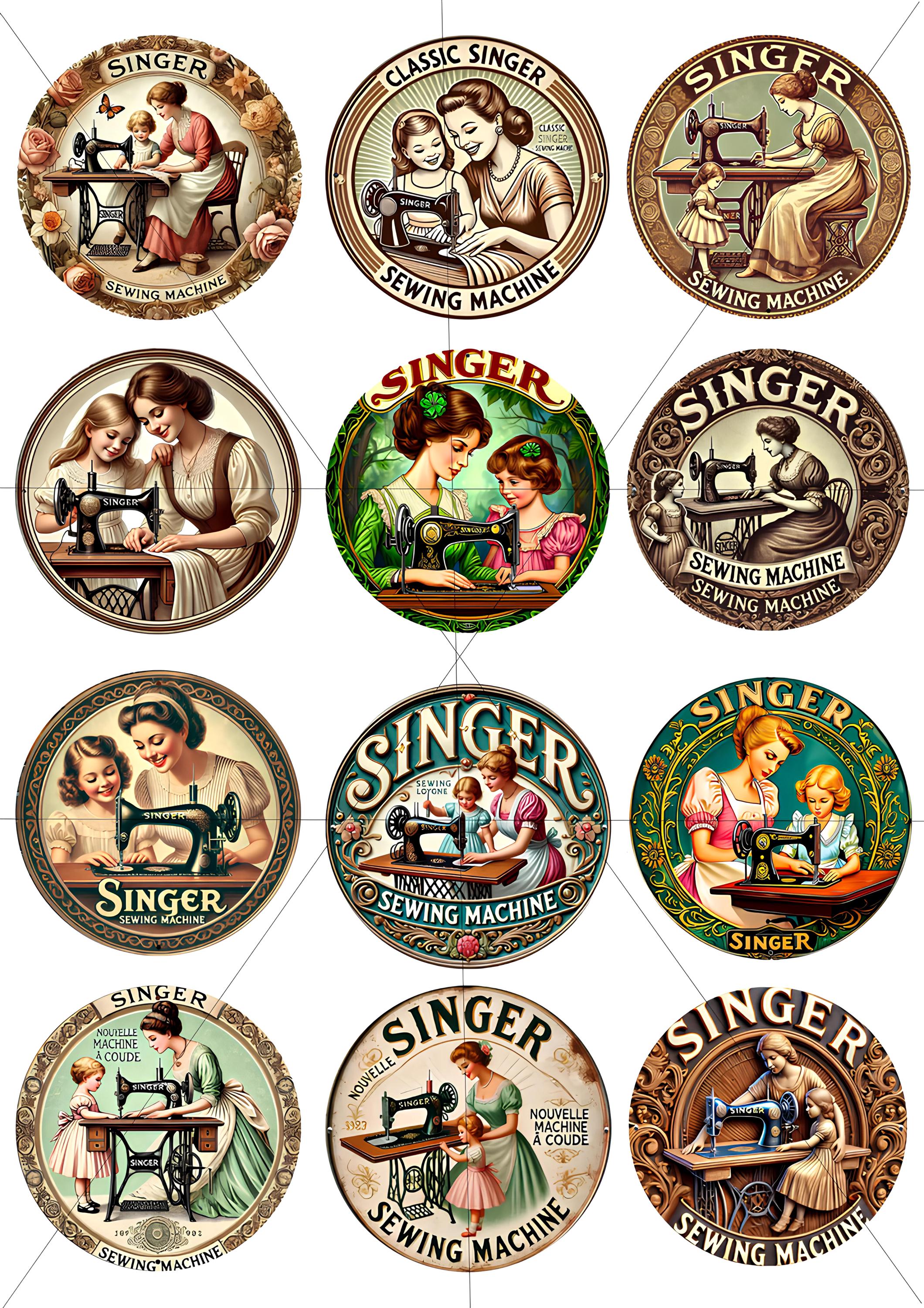 Singer Sewing Machine Vintage Art.antique Spool Labels.vintage Sewing ...