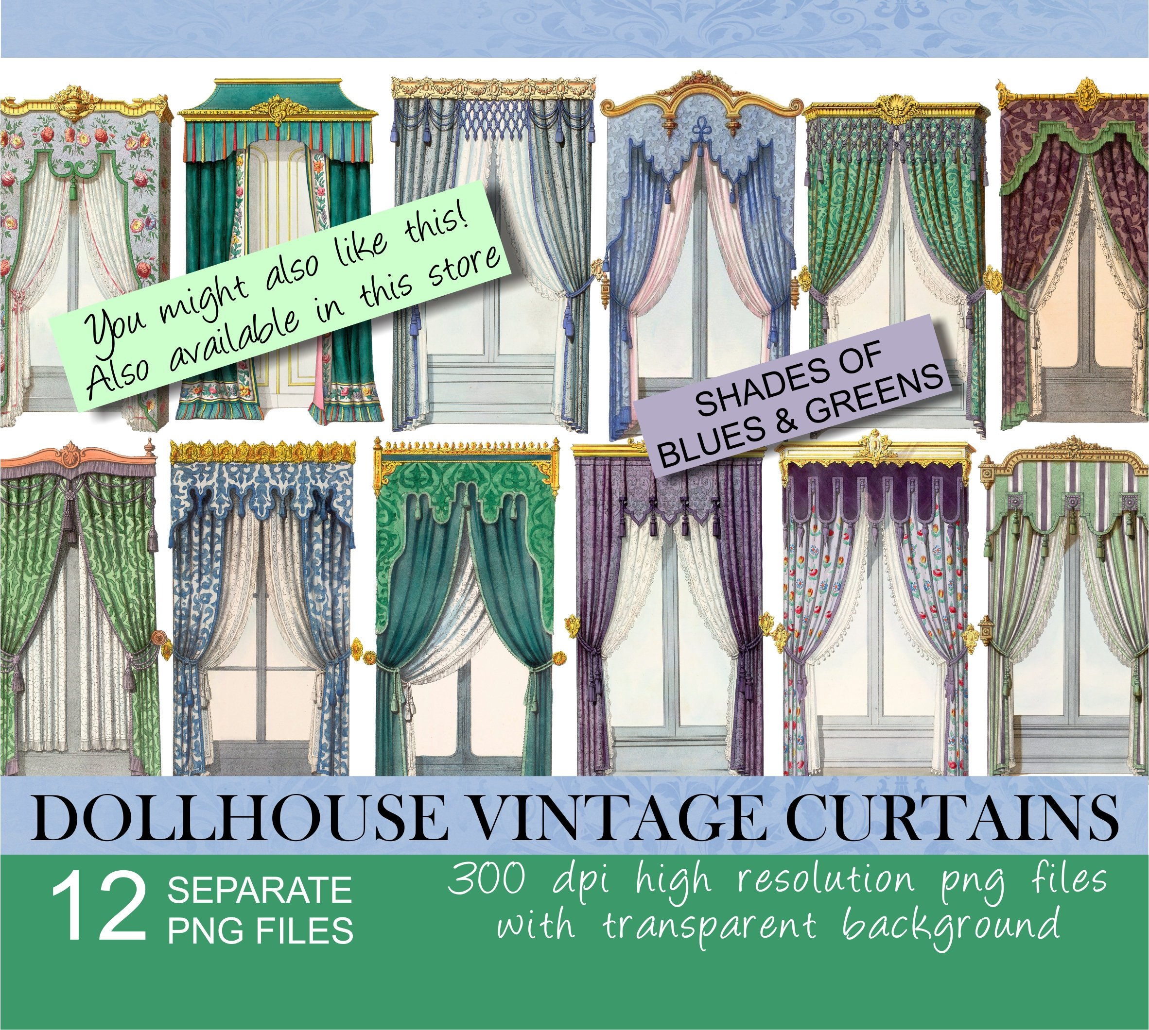 Dollhouse Ornate Vintage Curtains. 1:12 Scale Dollhouse Decor.victorian ...