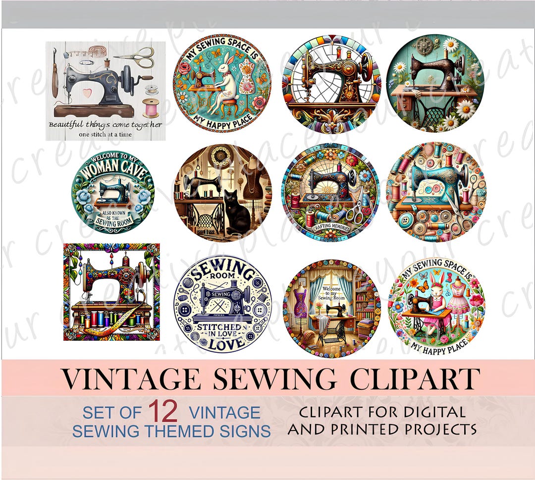 Vintage Sewing Clipart.vintage Sewing Machine.antique Sewing Collage ...