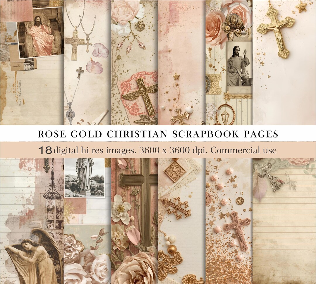 Christian Scrapbook Paper,rose Gold Religious Digital Journal Page ...