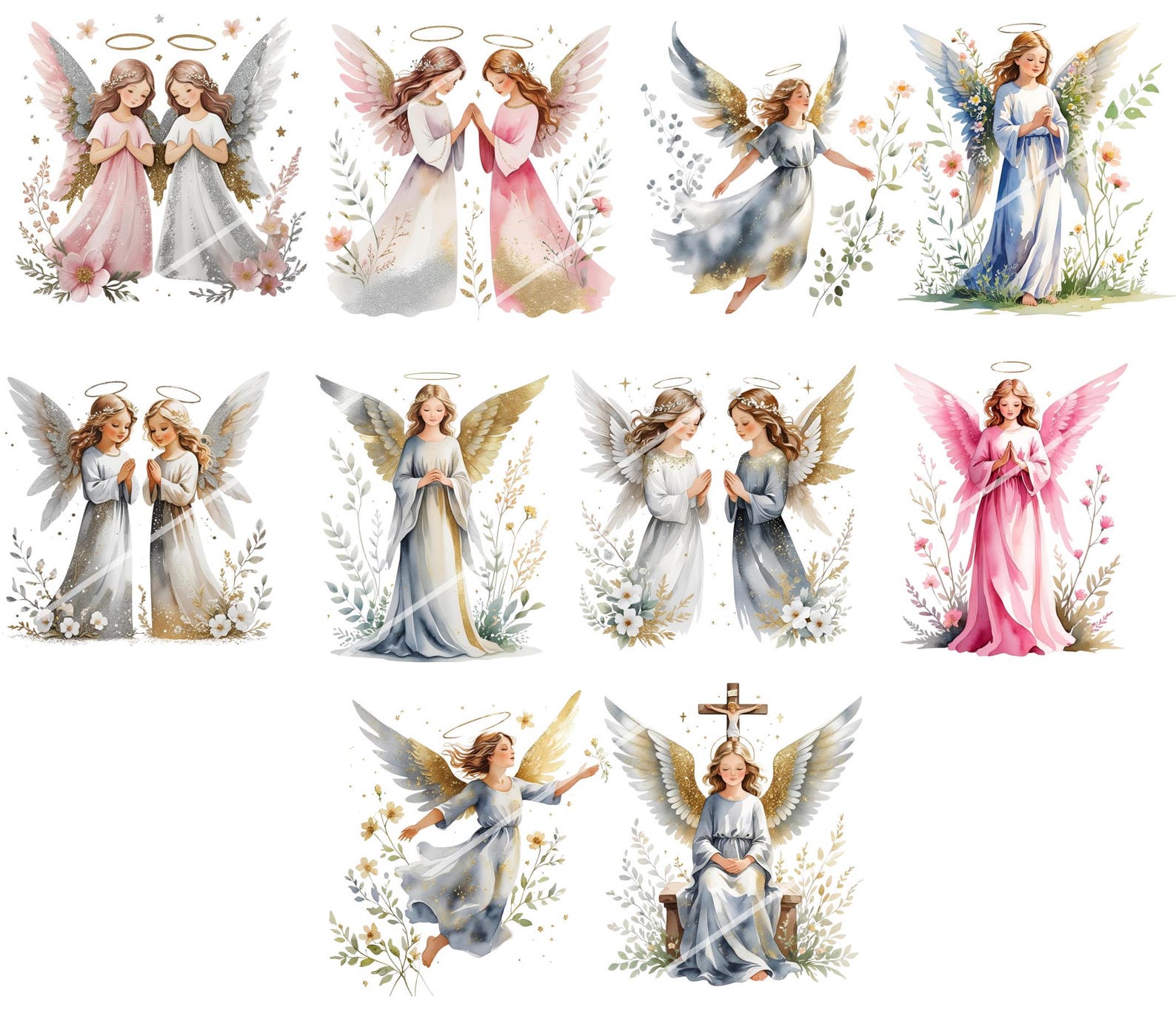 Watercolor Angel Clipart | 20 PNG Christian Angels With Wings & Flowers ...