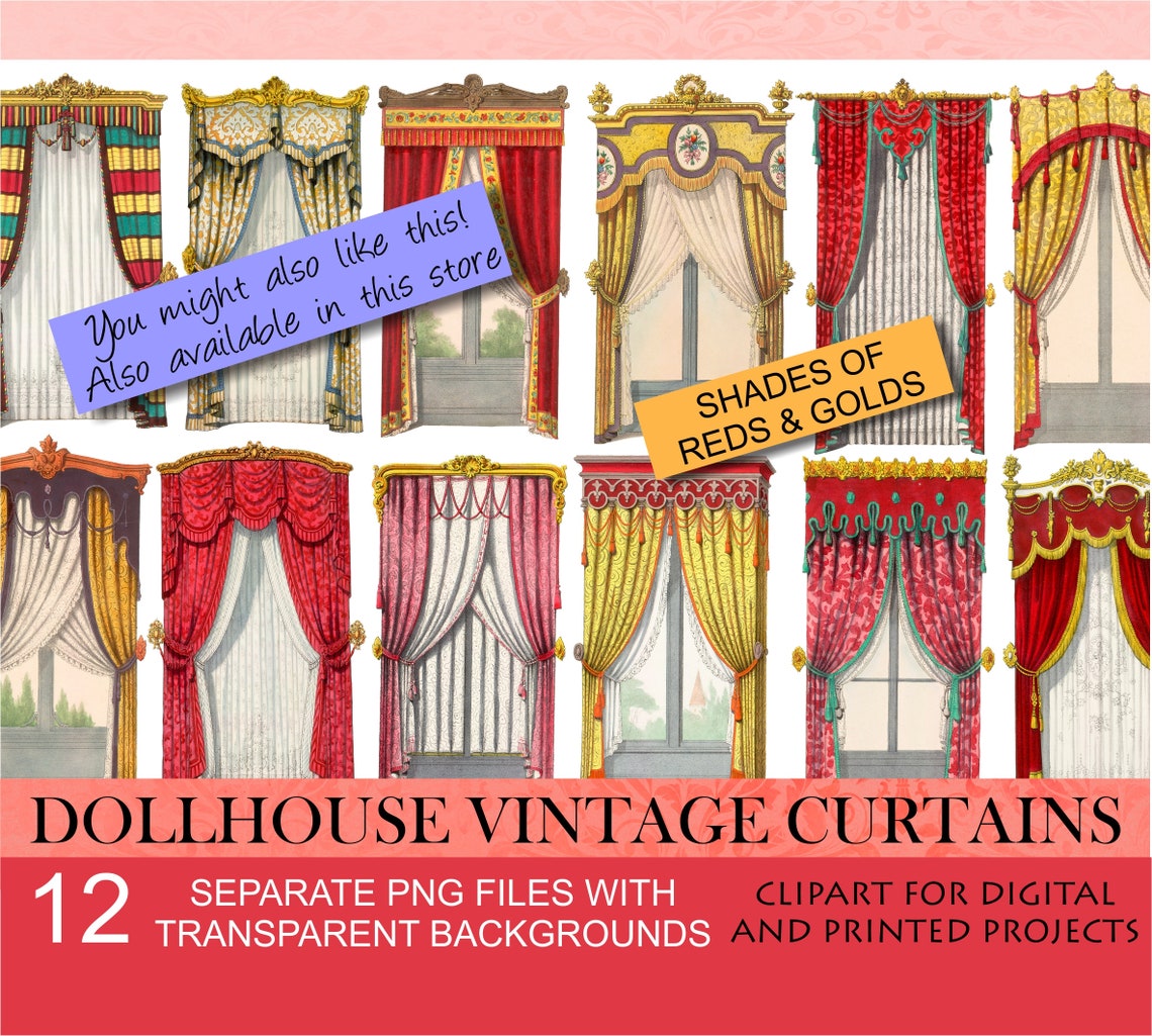 Dollhouse Ornate Vintage Curtains. 1:12 Scale Dollhouse Decor.victorian ...