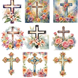 Watercolor Floral Cross Clipart Bundle, 21 Christian PNG Images, Easter ...