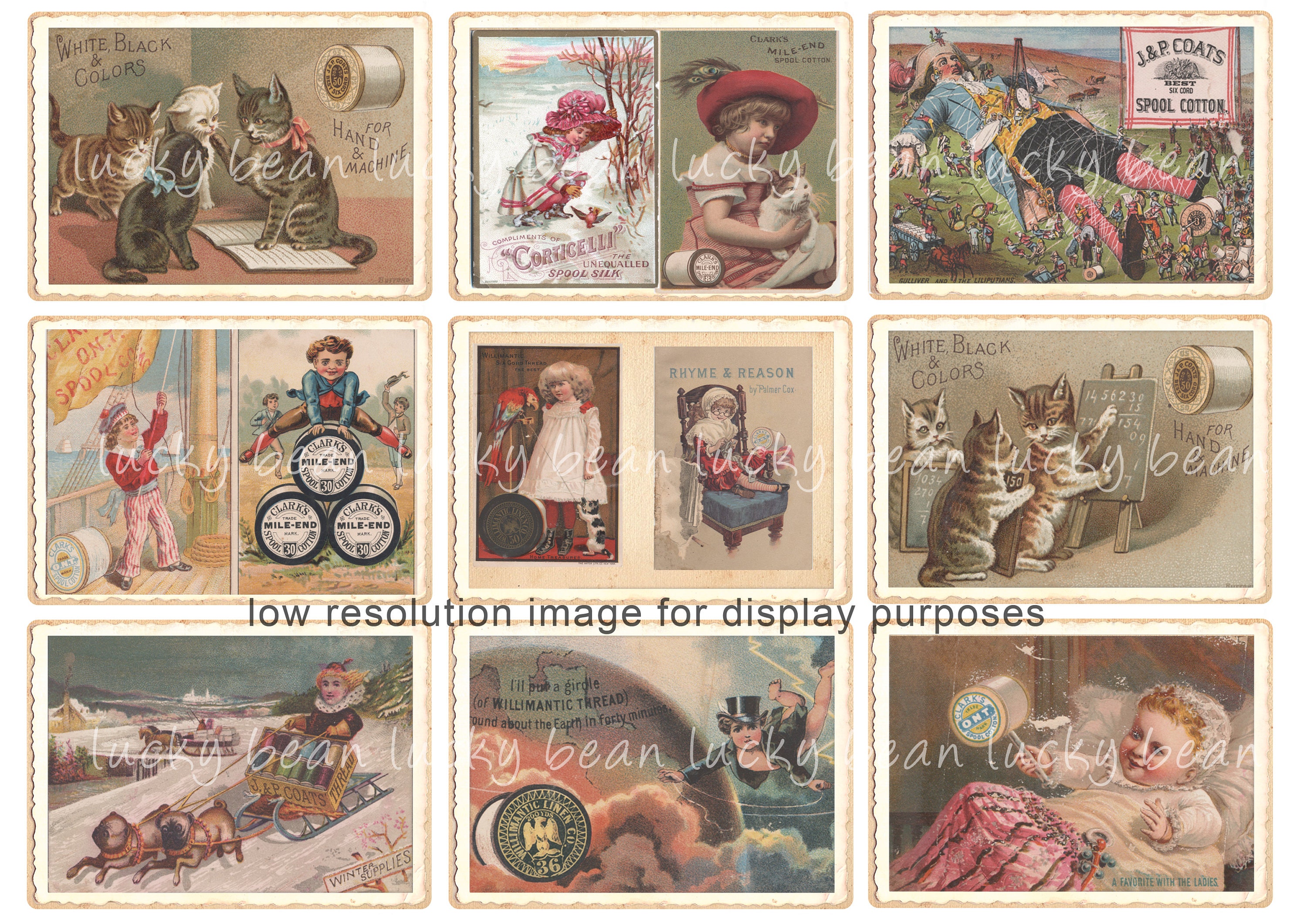 Sewing Ephemera Printable Cards.victorian Thread.old Fashioned Sewing ...