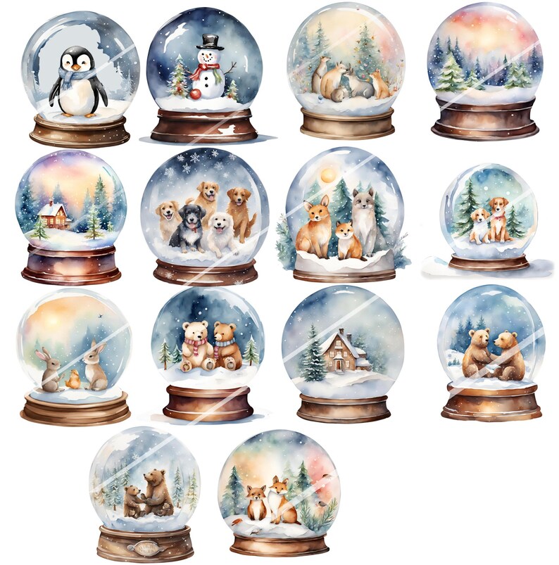 Watercolor Snow Globes Clipart.winter, Holiday PNG, Snow Globe Ornament ...