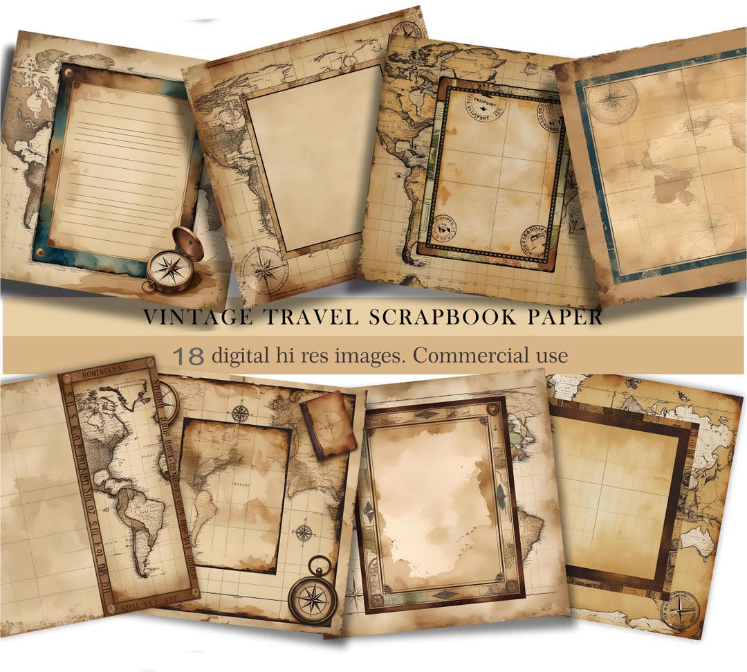 Vintage Travel Scrapbook Paper | 18 Hi-res Antique Map Digital Papers ...