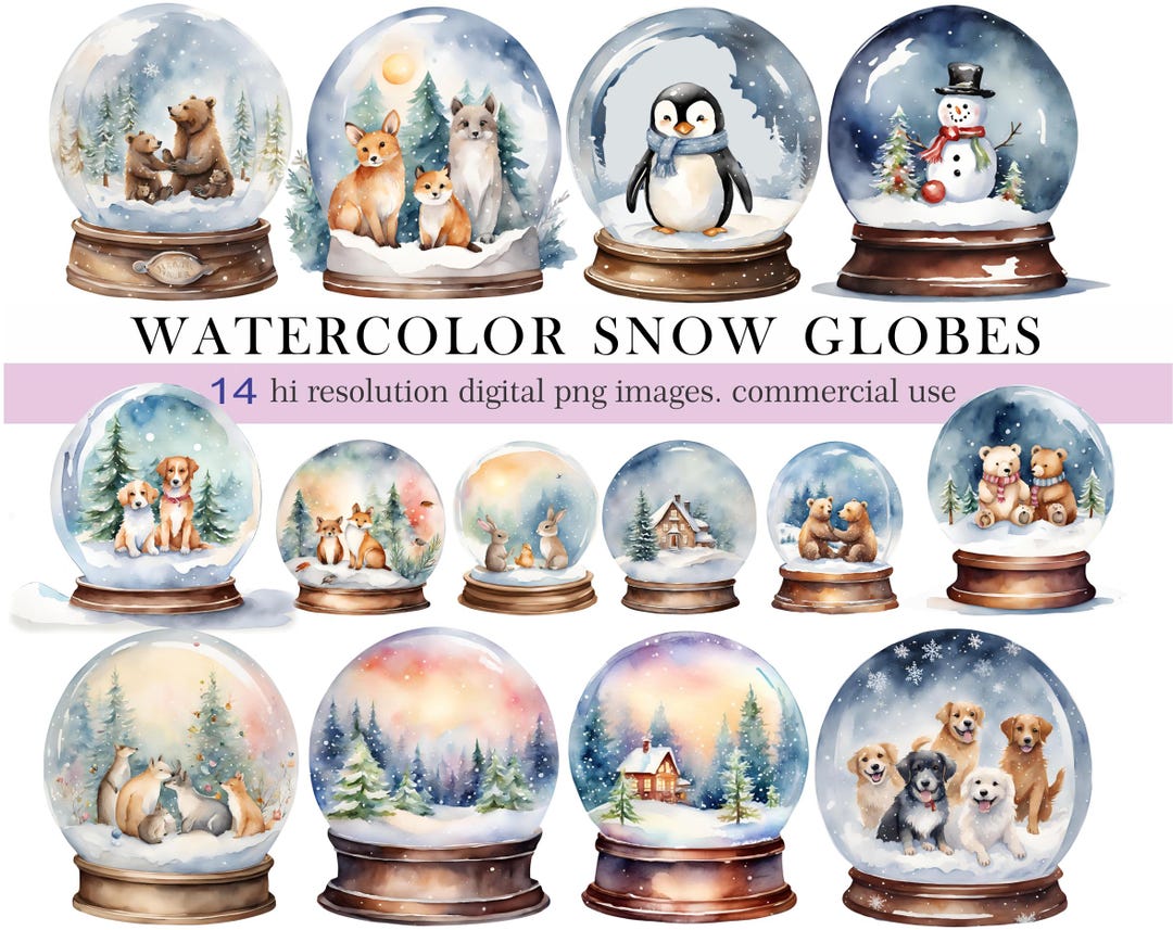 Watercolor Snow Globes Clipart.winter, Holiday PNG, Snow Globe Ornament ...