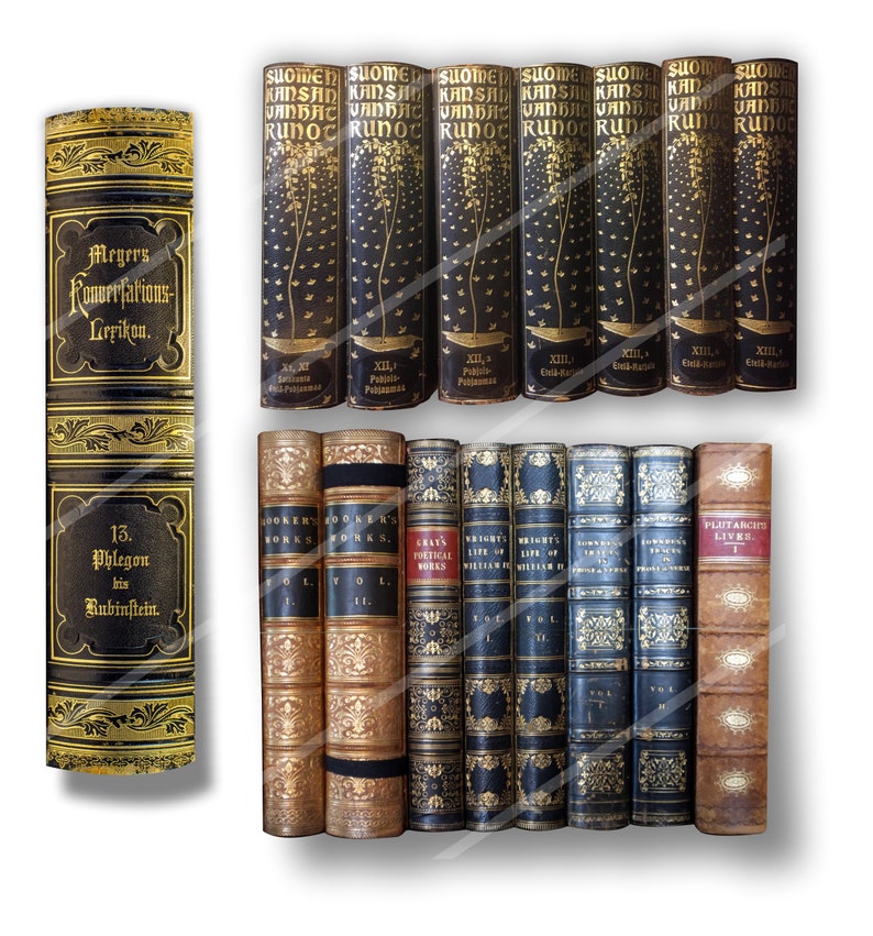 Antique Book Spines.ornate Book Cover.old Book,book Wallpaper.book Collage.miniature Book,faux ...