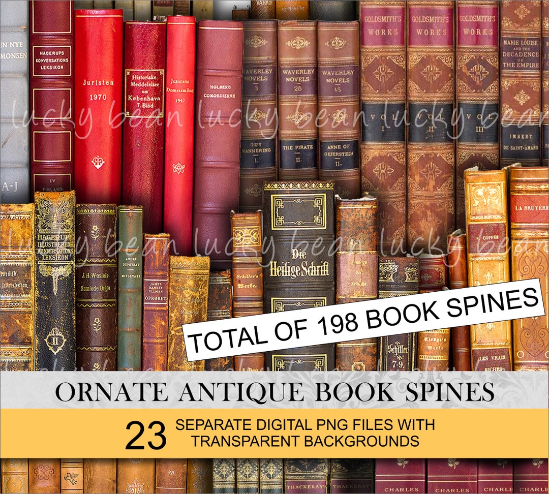 Antique Book Spines Clipart.ornate Vintage Book.old Books.antique Library.vintage Book Covers ...