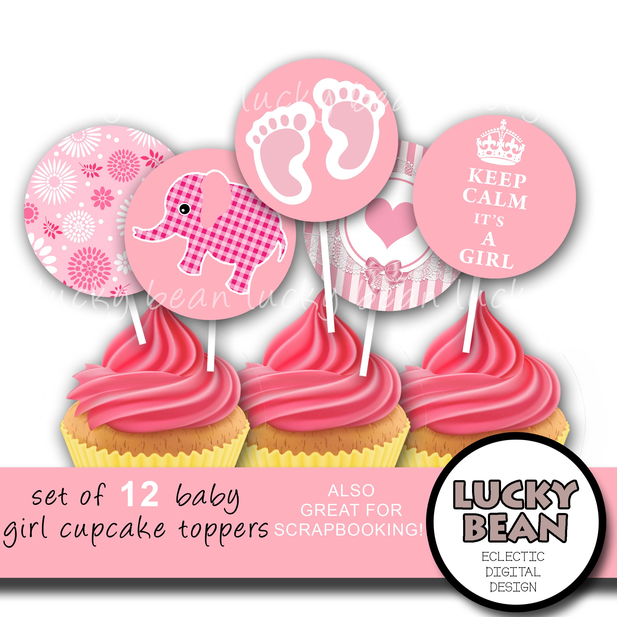 Pink Baby Girl Cupcake Topper Clipart. "it's a Girl" Baby Shower ...