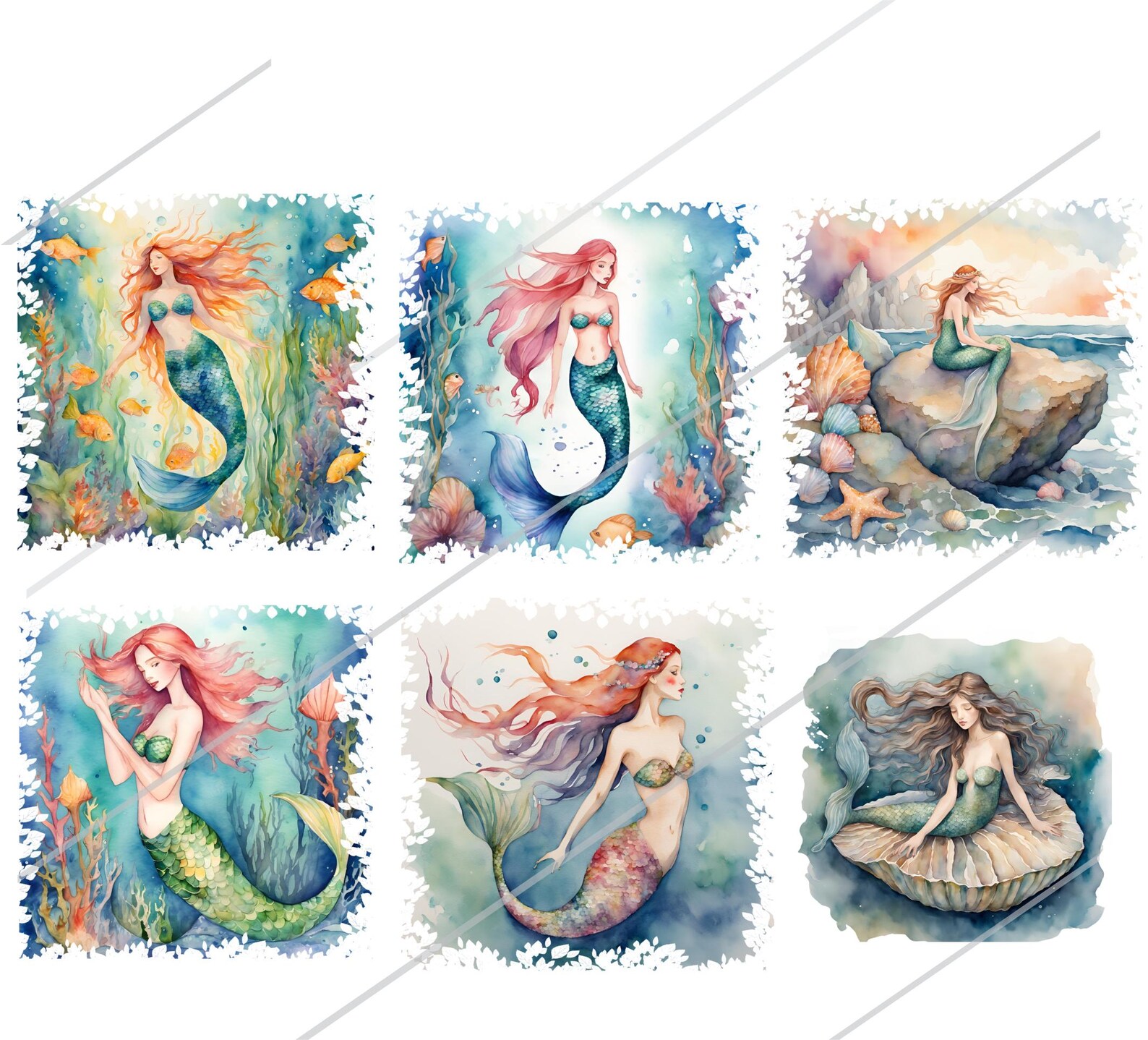 Watercolor Mermaids Clipart-underwater Clipart-cute Mermaids Clipart ...