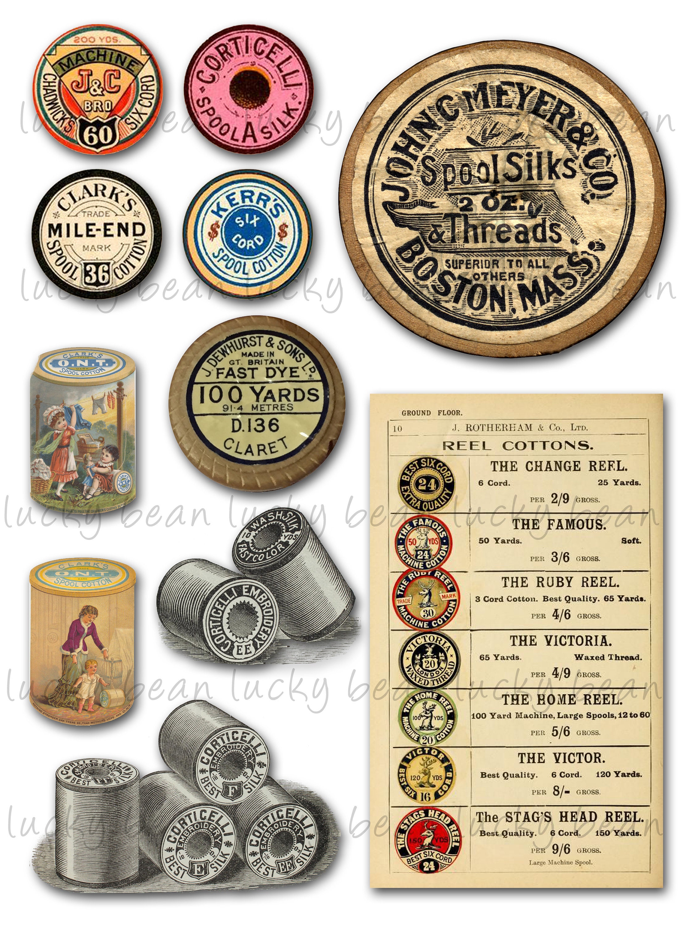 Antique Thread Spool Labels.vintage Cotton Reel.antique Spool Labels ...